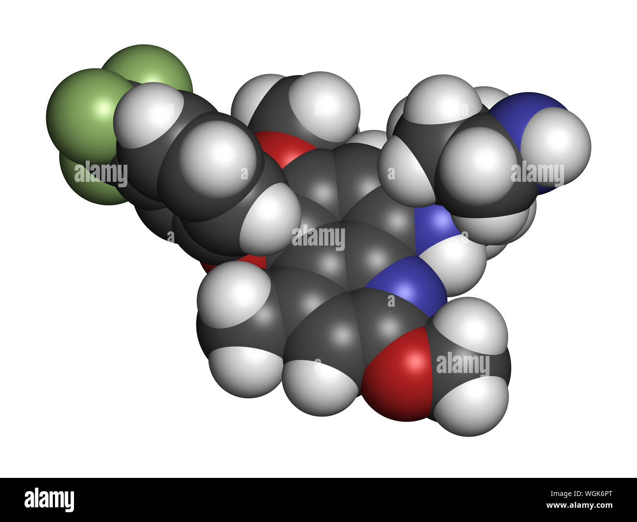 Tafenoquine malaria drug molecule. 3D rendering. Atoms are represented ...