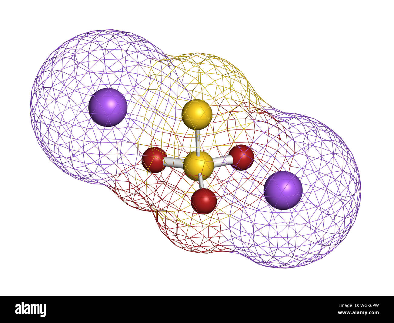 Sodium thiosulfate, chemical structure. 3D rendering. Atoms are ...