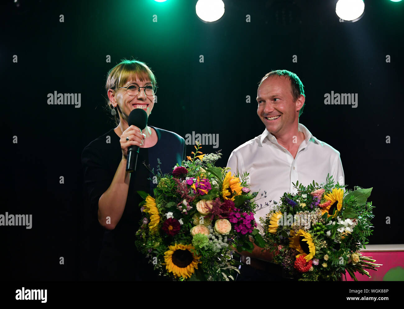 Dresden, Germany. 01st Sep, 2019. Katja Meier and Wolfram Günther, top ...