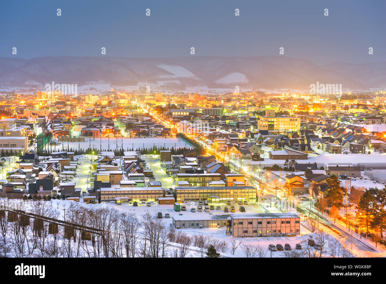 Furano, Hokkaido, Japan town skyline in winter Stock Photo - Alamy