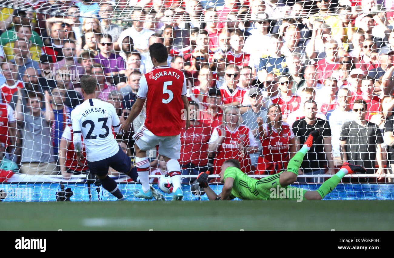 London, UK. 01st Sep, 2019. Christian Eriksen (TH) scores the first ...