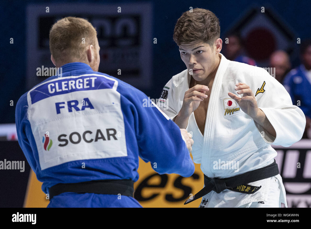 Tokyo, Japan. 1st Sep, 2019. Axel Clerget of France competes against ...