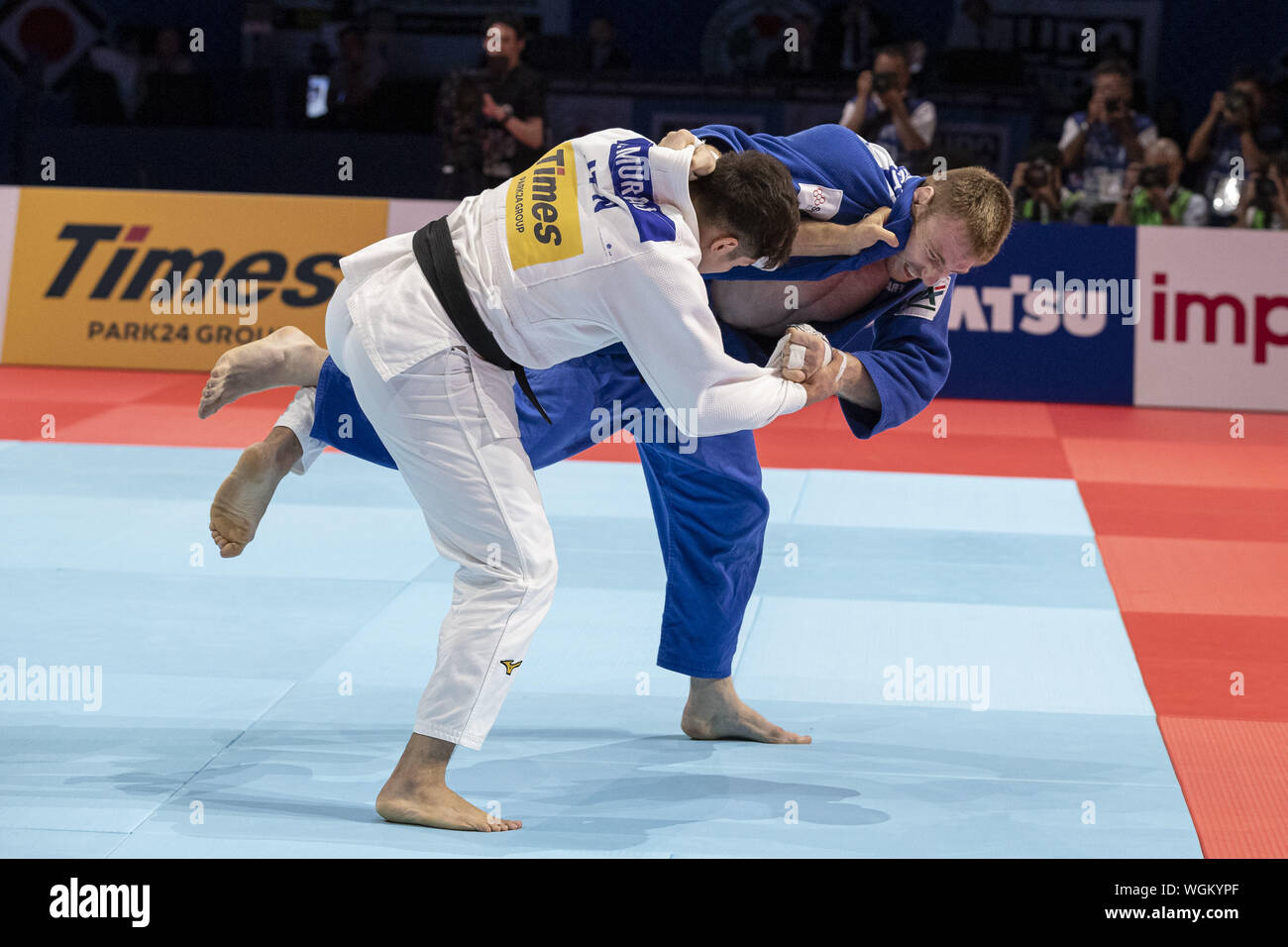 Tokyo, Japan. 1st Sep, 2019. Axel Clerget of France competes against ...