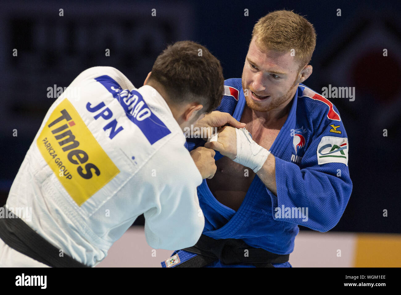 Tokyo, Japan. 1st Sep, 2019. Axel Clerget of France competes against ...