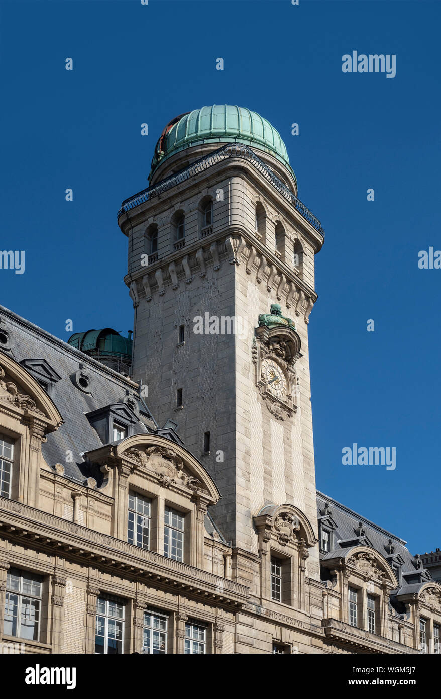 PARIS, FRANCE - AUGUST 04, 2018: Exterior view of clock tower on ...