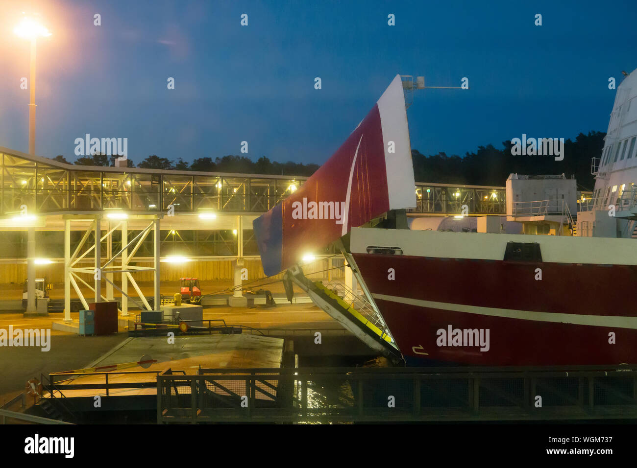 Bow visor of the passenger ship in the port at night Stock Photo - Alamy