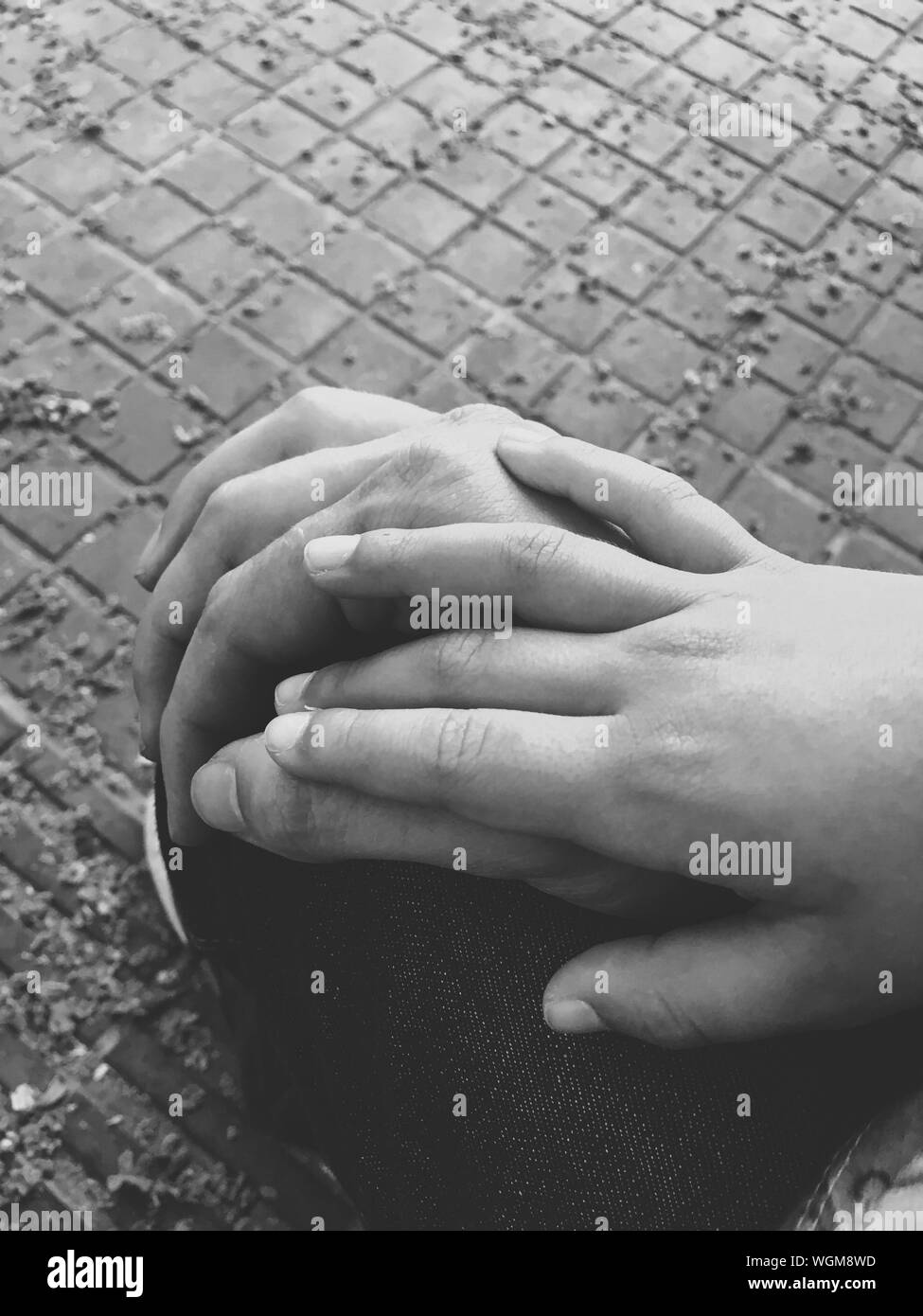 His hands on her lap Black and White Stock Photos & Images - Alamy