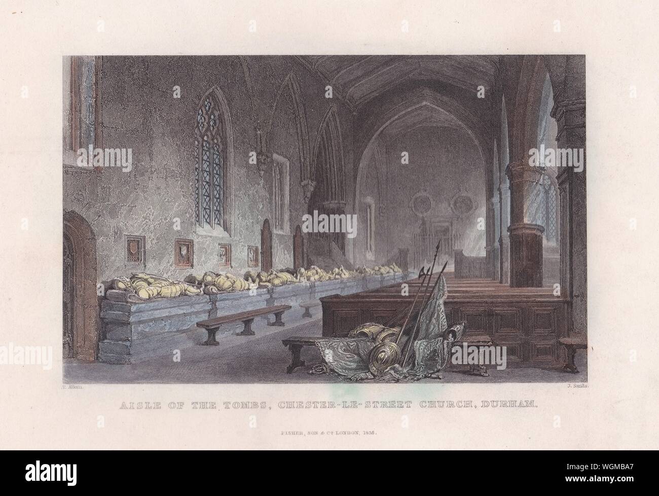 Book plate / print of 'Aisle of the Tombs, Chester-Le-Street Church ...