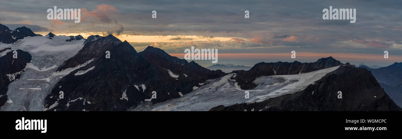 Panorama of sunrise above glacier in European Alps Stock Photo - Alamy