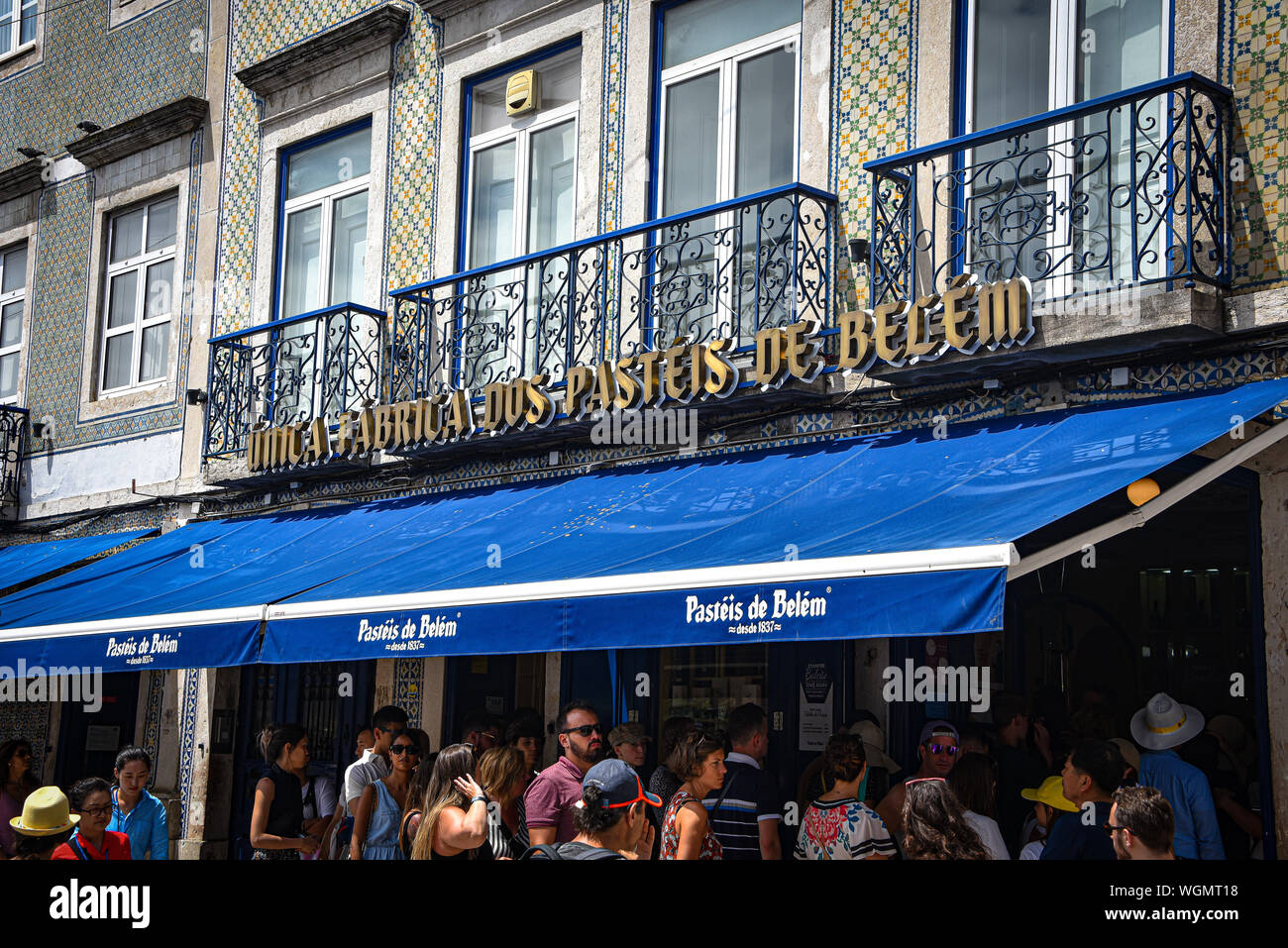 Lisbon, Portugal - July 26, 2019: Crowds of visitors outside the ...