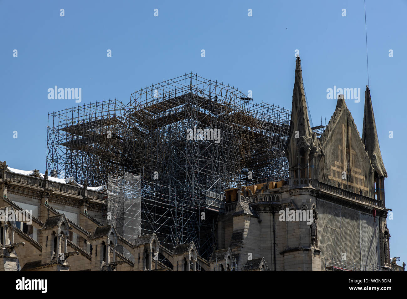 Paris, FRANCE - June 27, 2019: Cath drale Notre-Dame de Paris construction and refurbishment ...