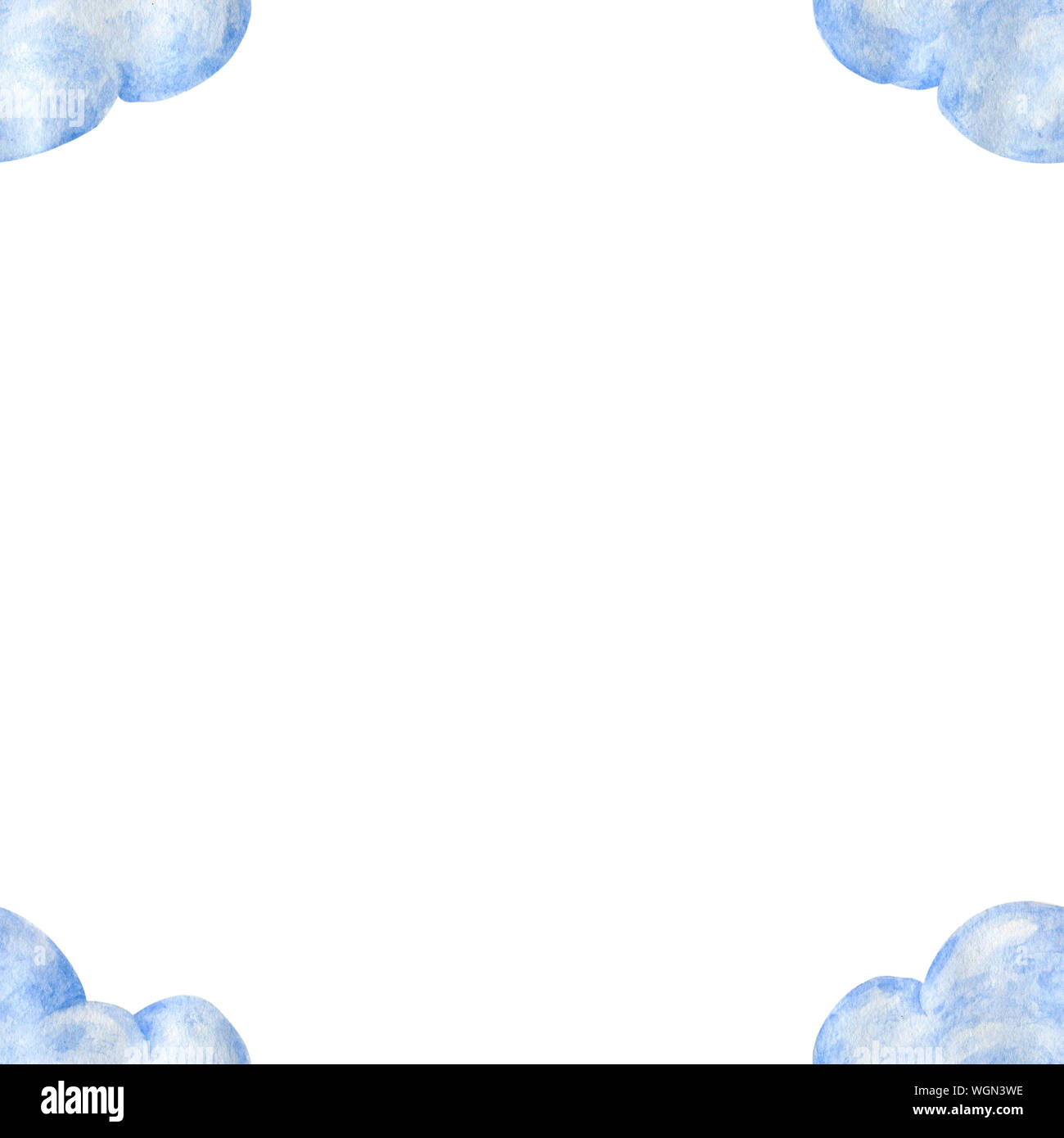 light blue watercolor clouds frame on white background Hand drawn ...