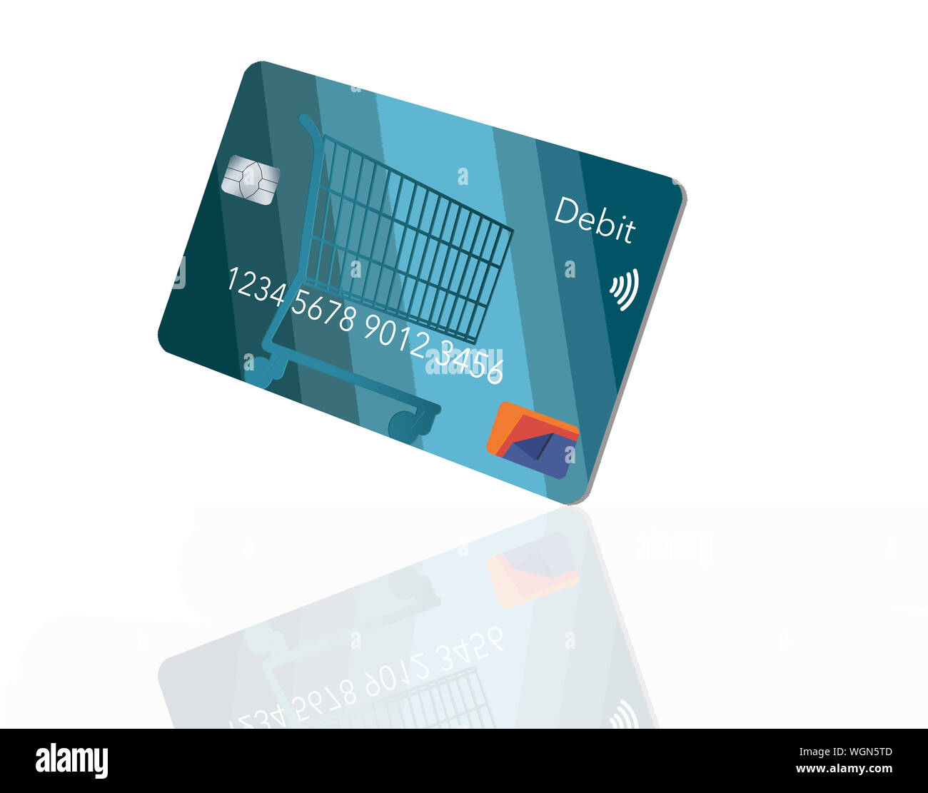 A mock generic debit bank card for making retail purchases has a ...