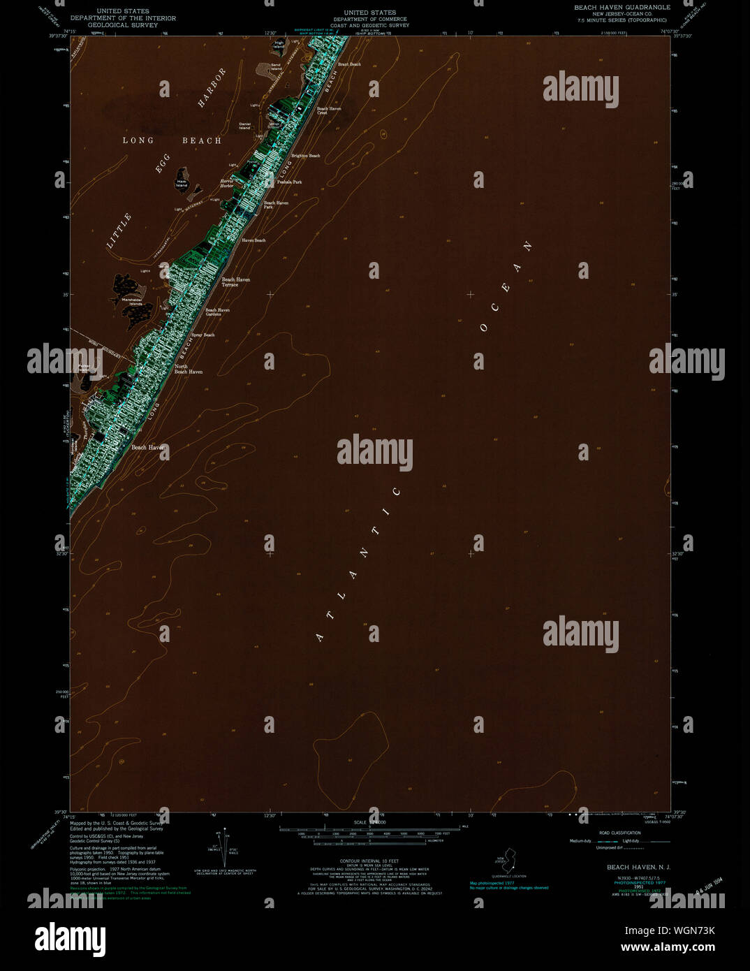 USGS TOPO Map New Jersey NJ Beach Haven 254108 1951 24000 Inverted ...