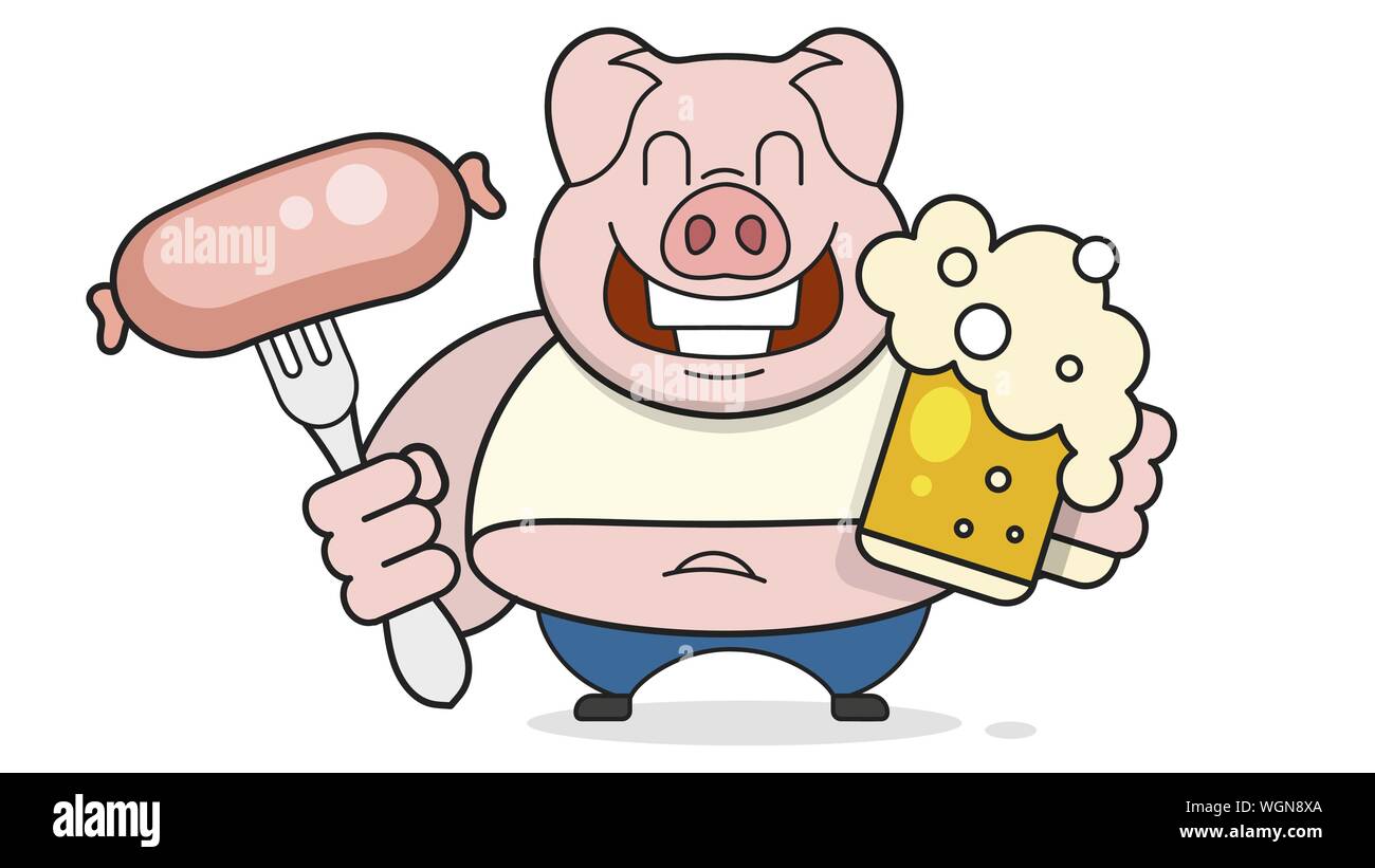 Pig With Beer And Sausage On A Fork Vector Illustration Stock Vector ...