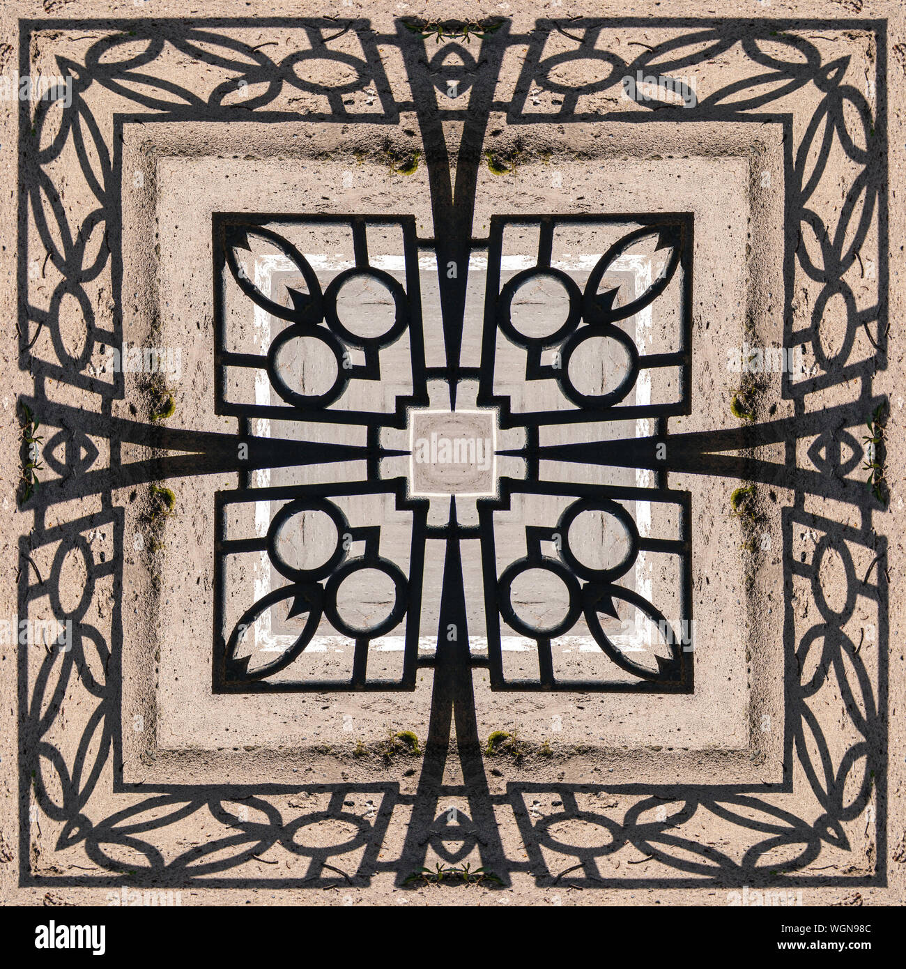 Forged openwork iron fence - a pattern square from a photo. Background ...