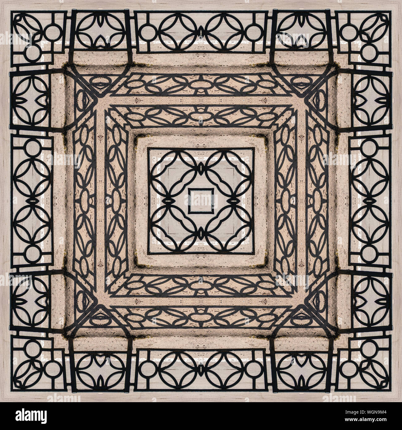 Forged openwork iron fence - a pattern square from a photo. Background ...