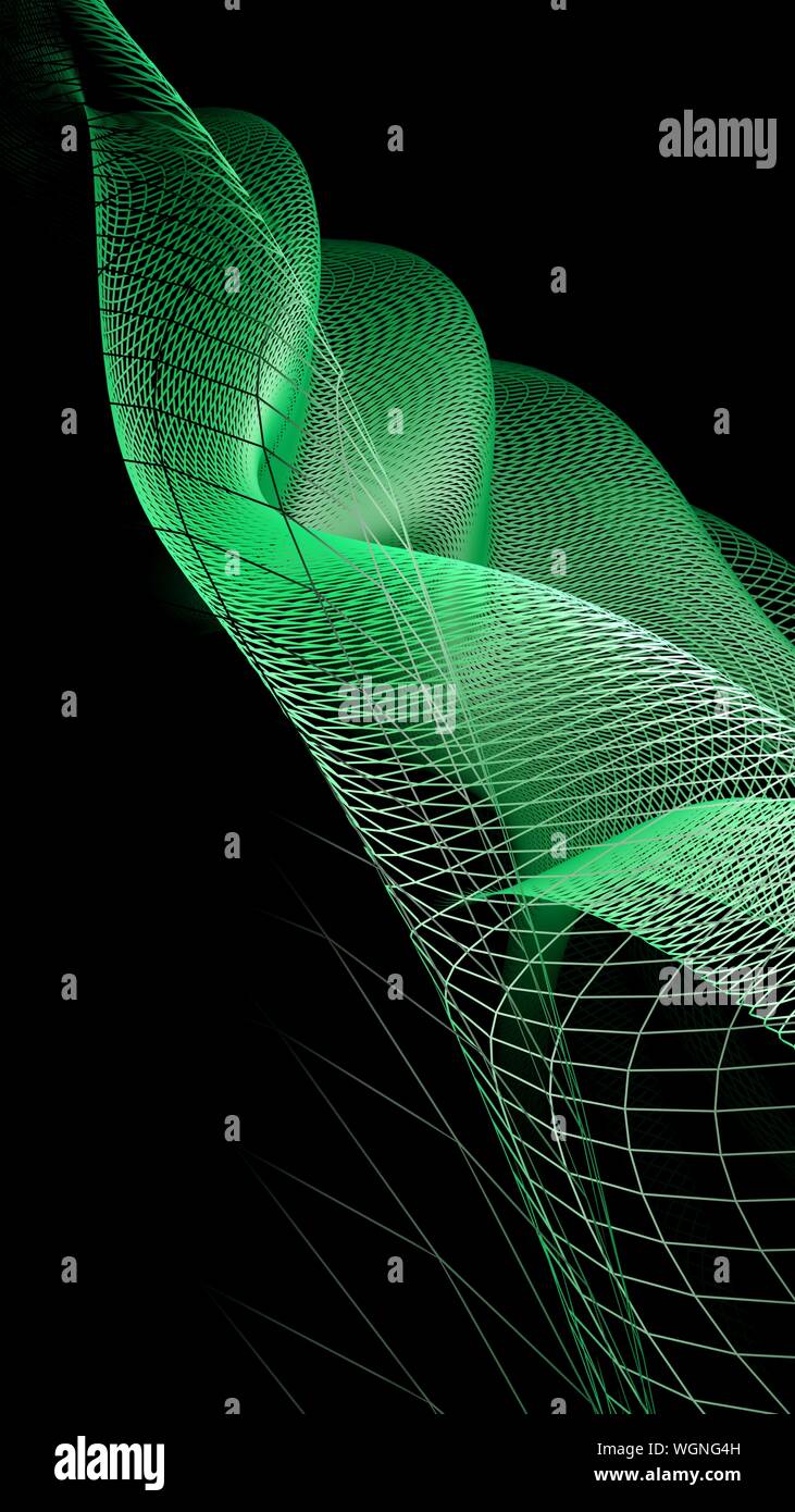 Abstrat green grid shape on black background - 3D rendering ...