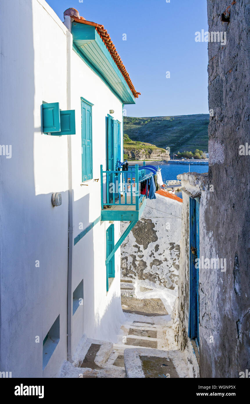 Architecture in the village of Agios Efstratios island, Greece Stock ...