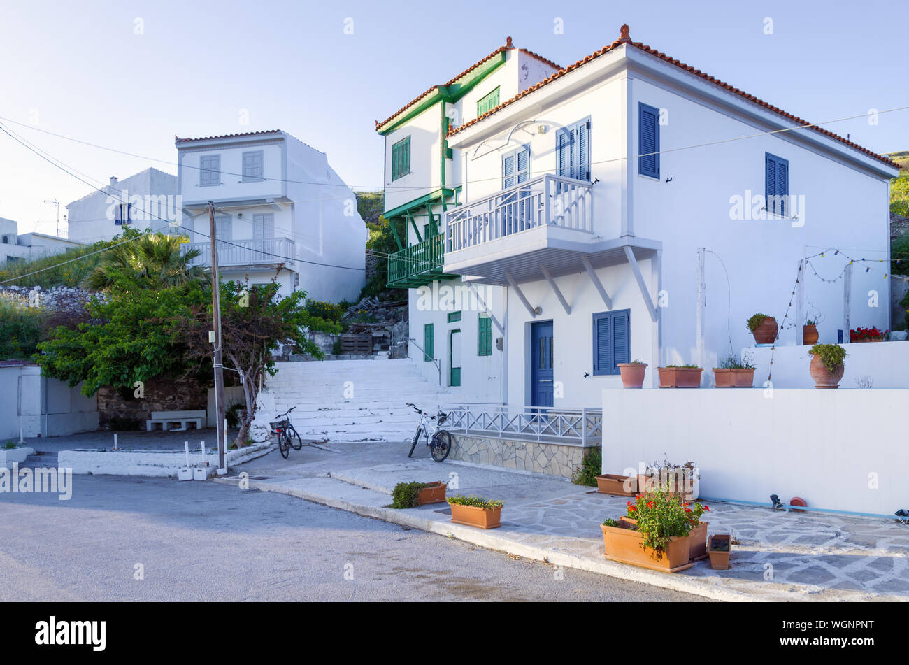 Architecture in the village of Agios Efstratios island, Greece Stock ...