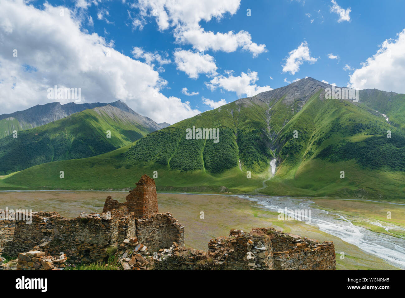Truso Valley and Gorge landscape with Zakagori Fortress on trekking ...