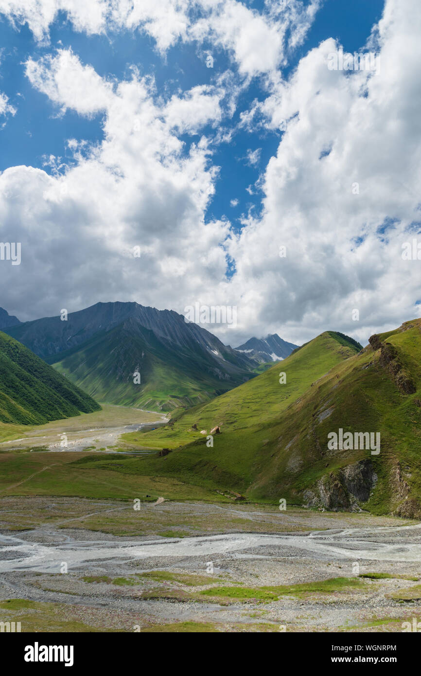 Truso Valley and Gorge area landscape on trekking / hiking route, in ...