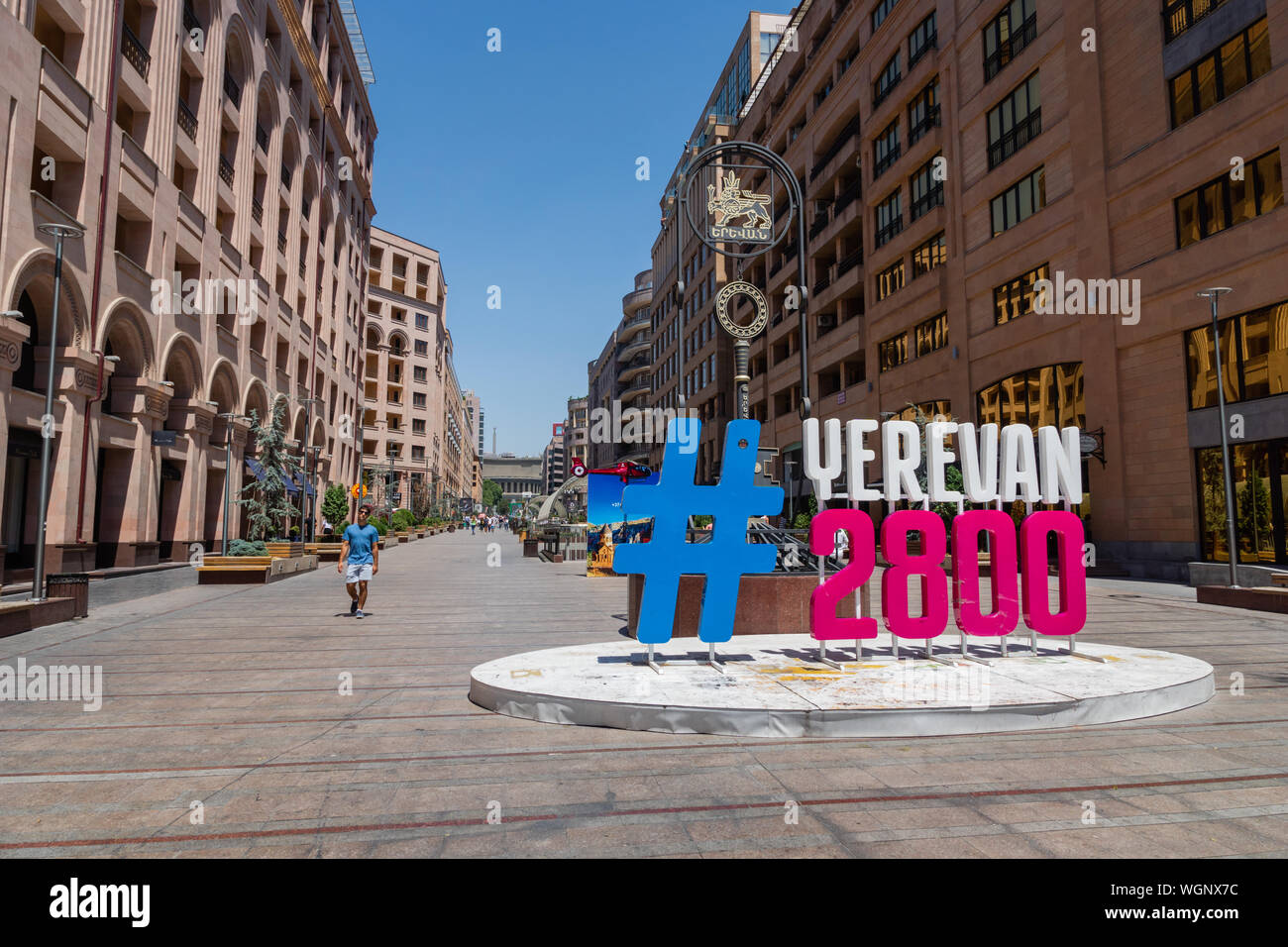Yerevan, Armenia - July 2019: Yereven city center main shopping street ...