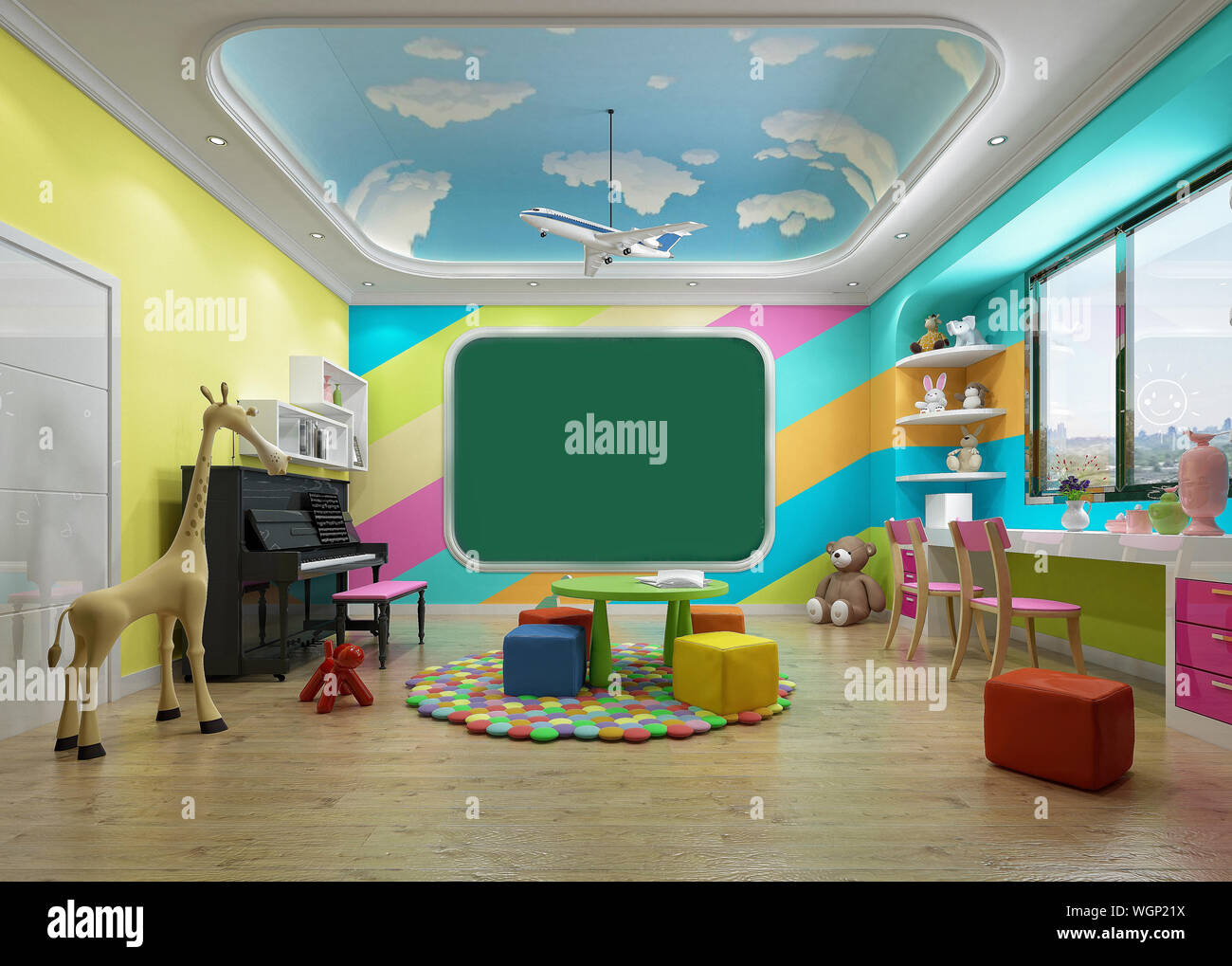 3d render of school building interior Stock Photo - Alamy