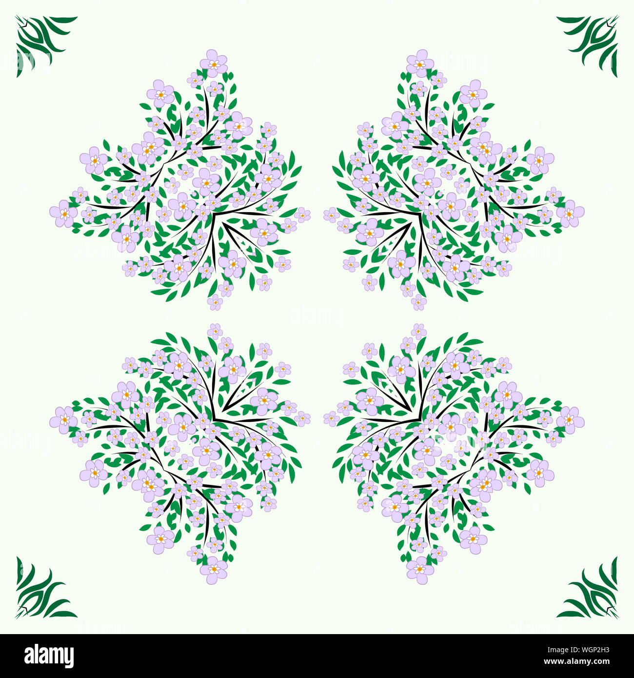 Collage from illustration, pattern. Blooming tree - graphics. A thin ...