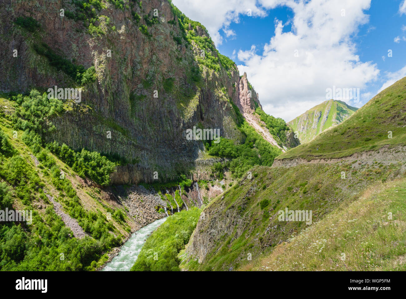 Truso Valley and Gorge area landscape on trekking / hiking route, in ...