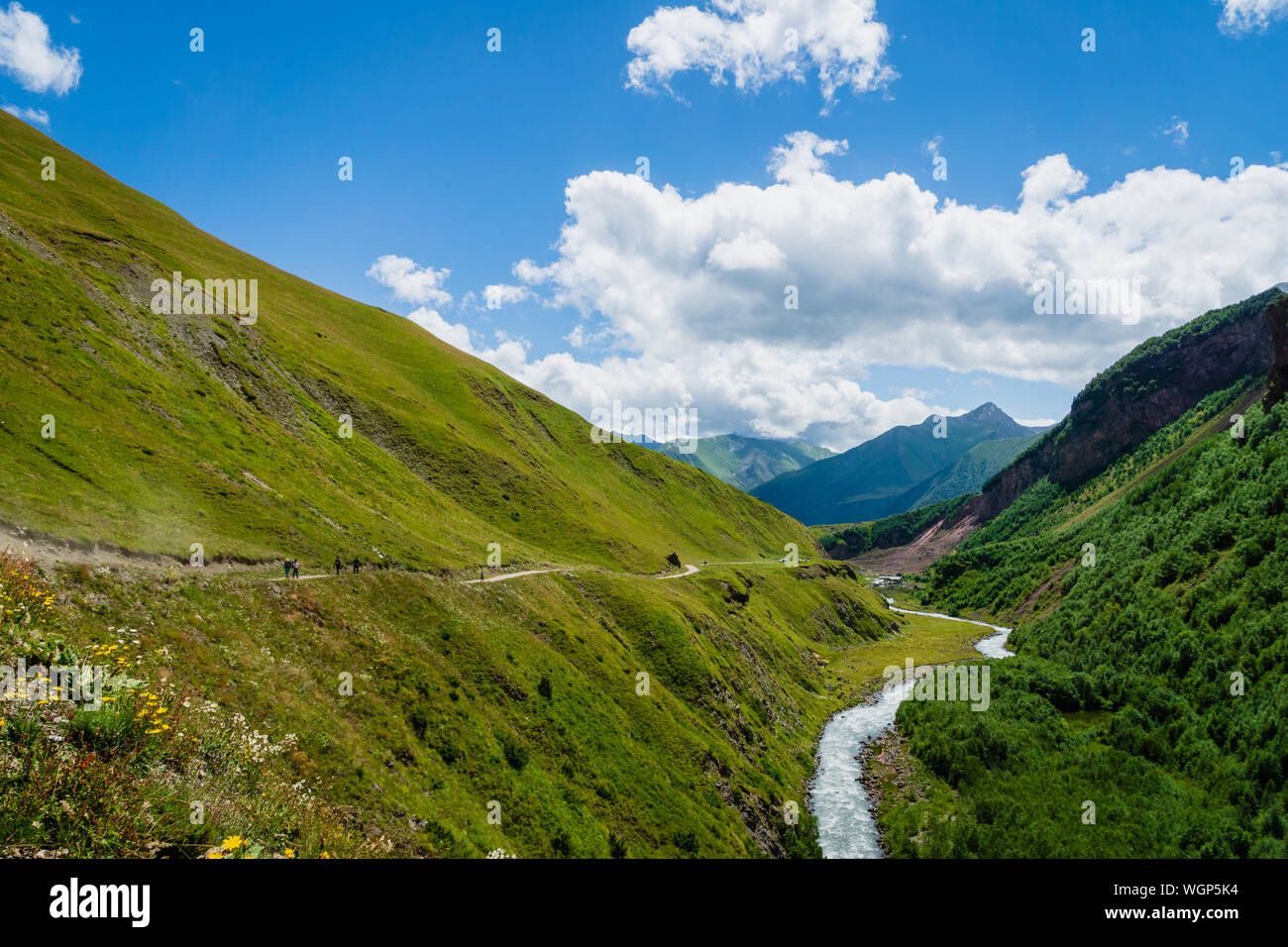 Truso Valley and Gorge area landscape on trekking / hiking route, in ...