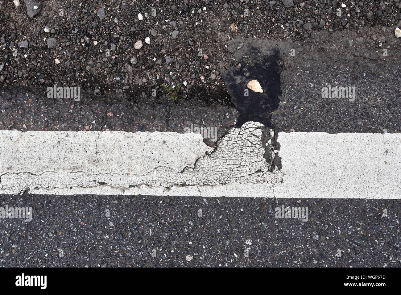 Detailed close up view on asphalt texture on different roads and ...