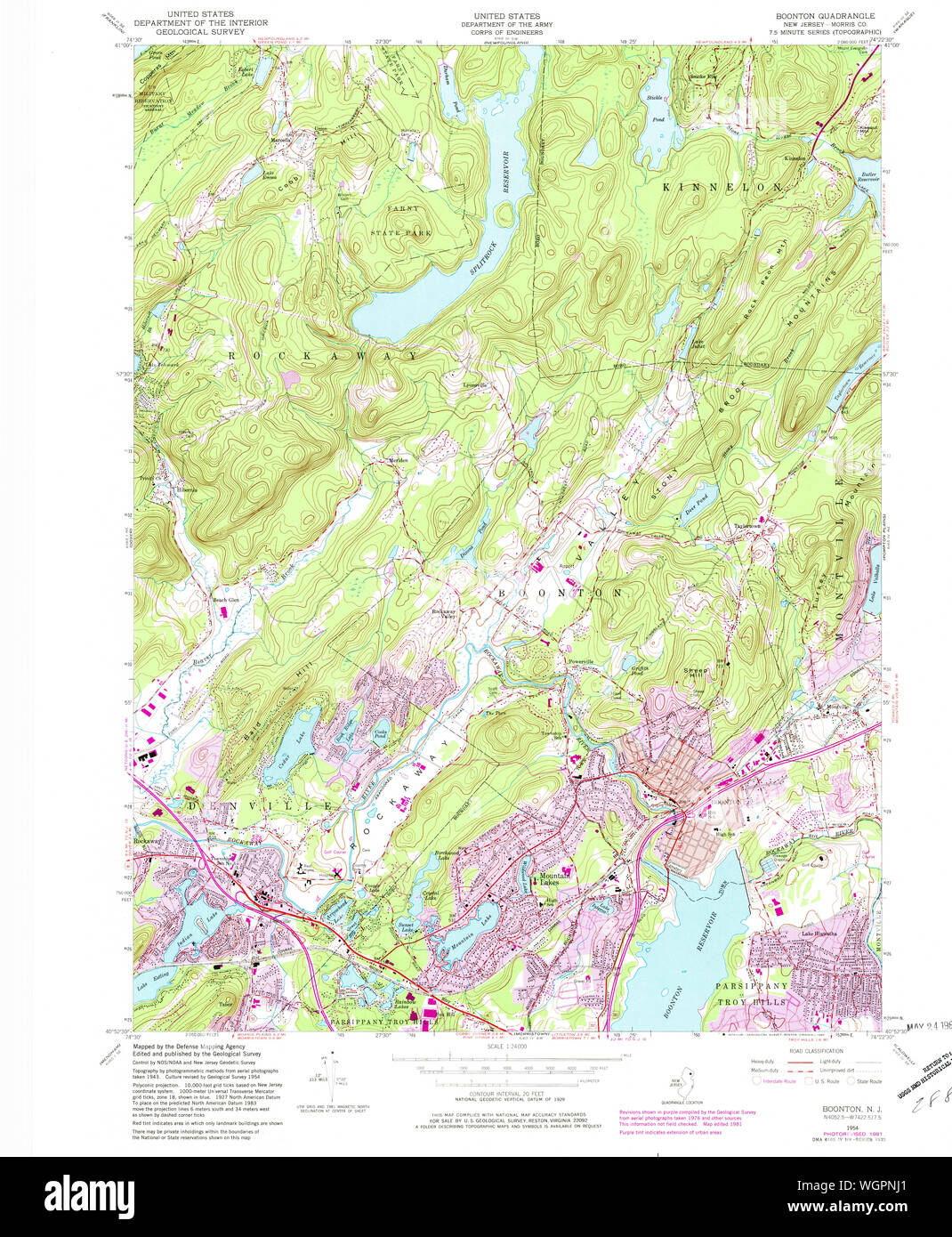 USGS TOPO Map New Jersey NJ Boonton 254153 1954 24000 Restoration Stock ...