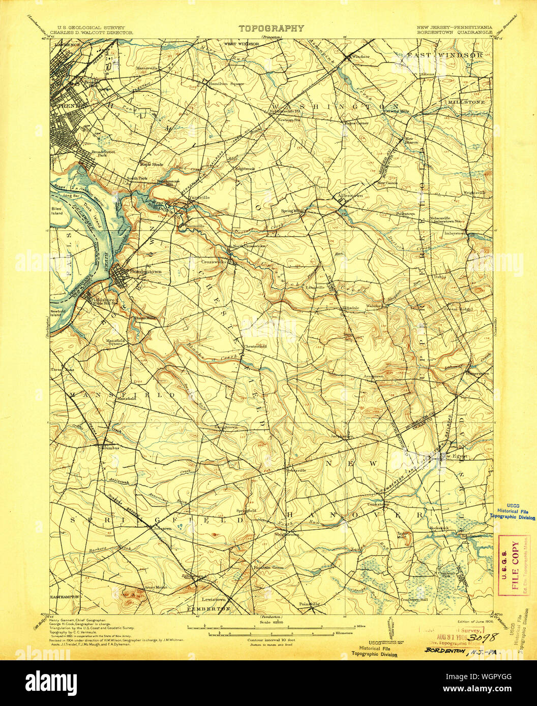 USGS TOPO Map New Jersey NJ Bordentown 255126 1906 62500 Restoration ...