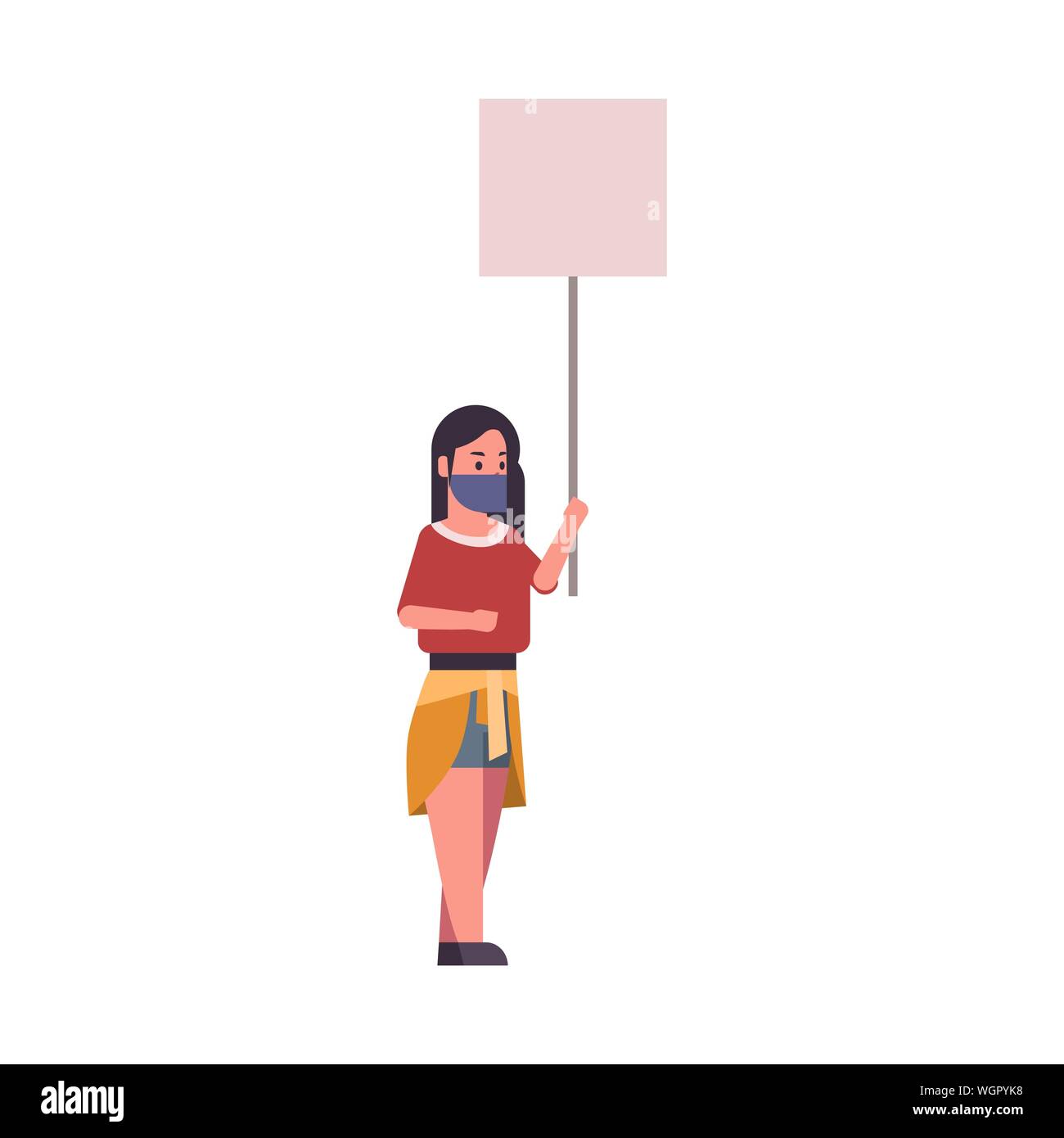 woman wearing face mask girl protester holding blank placard female ...