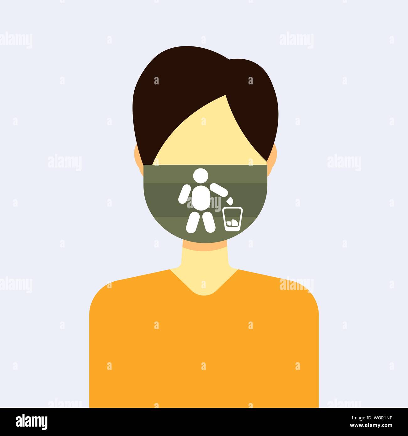 man wearing protective face mask with human putting rubbish into trash ...