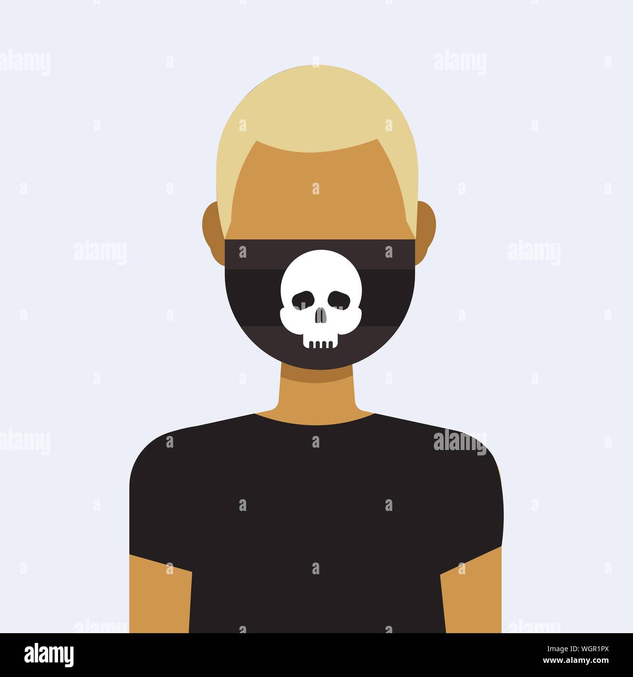 man wearing protective face mask with skull icon danger or poison ...