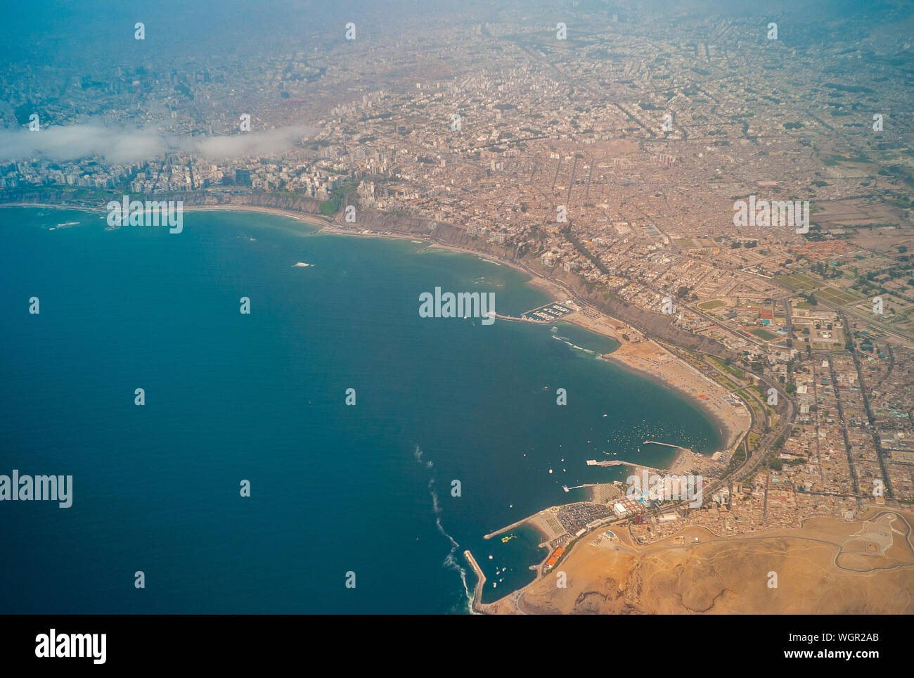 Lima Port, Boats and Pacific Ocean Viewed From an Airplane Stock Photo ...