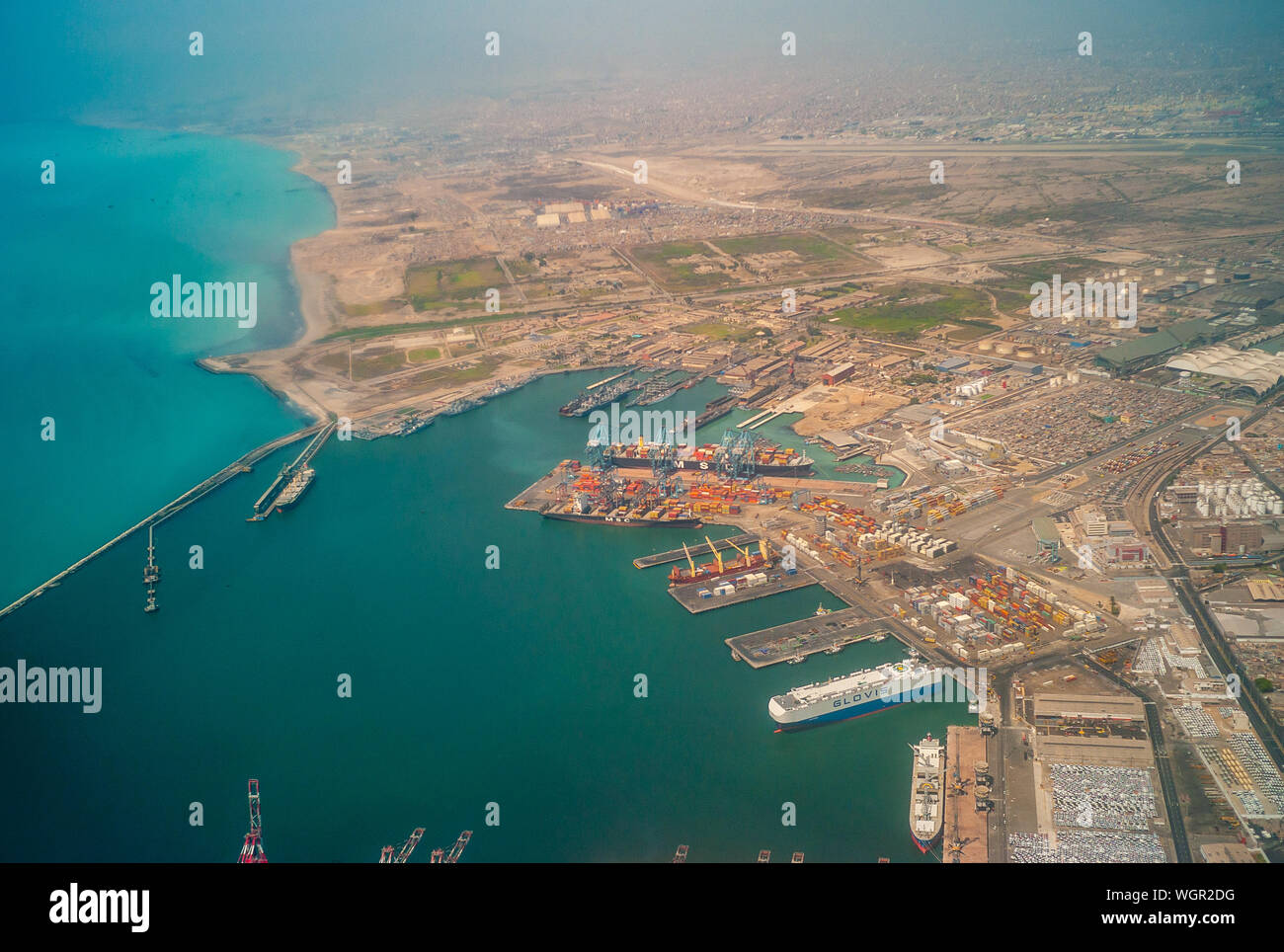 Lima Port, Boats and Pacific Ocean Viewed From an Airplane Stock Photo ...