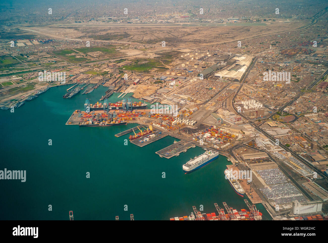 Lima Port, Boats and Pacific Ocean Viewed From an Airplane Stock Photo ...