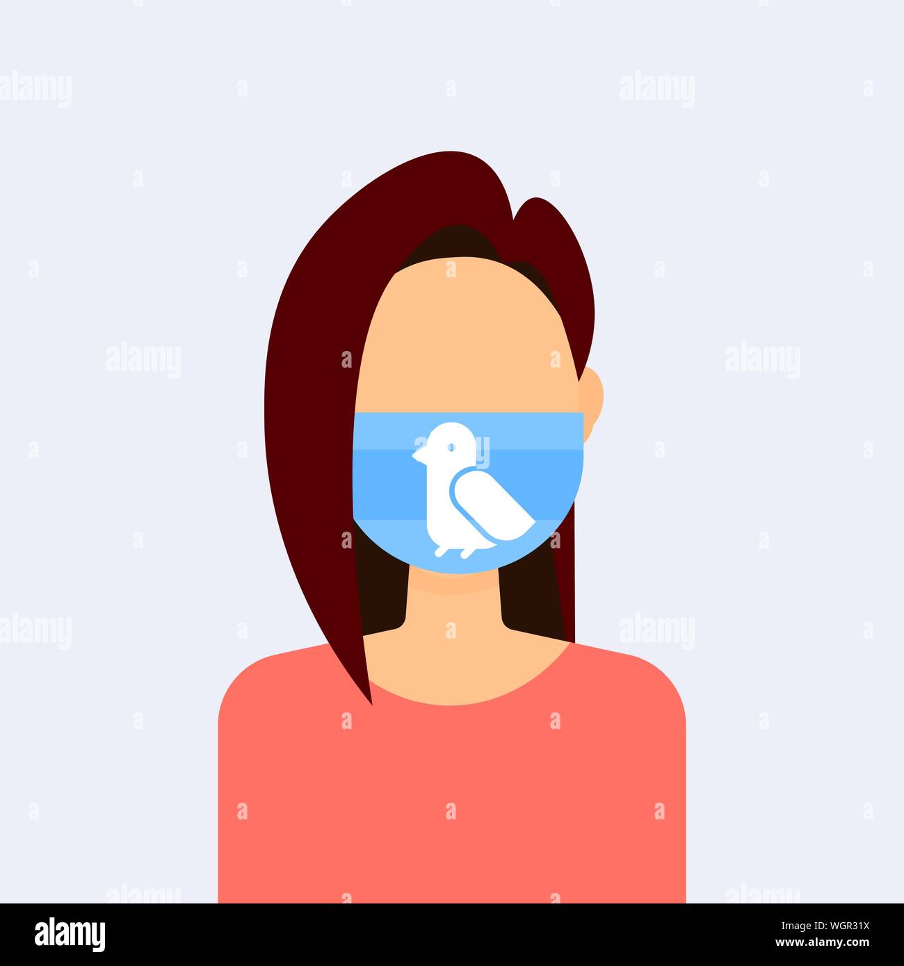 woman wearing protective face mask with bird icon girl profile avatar ...