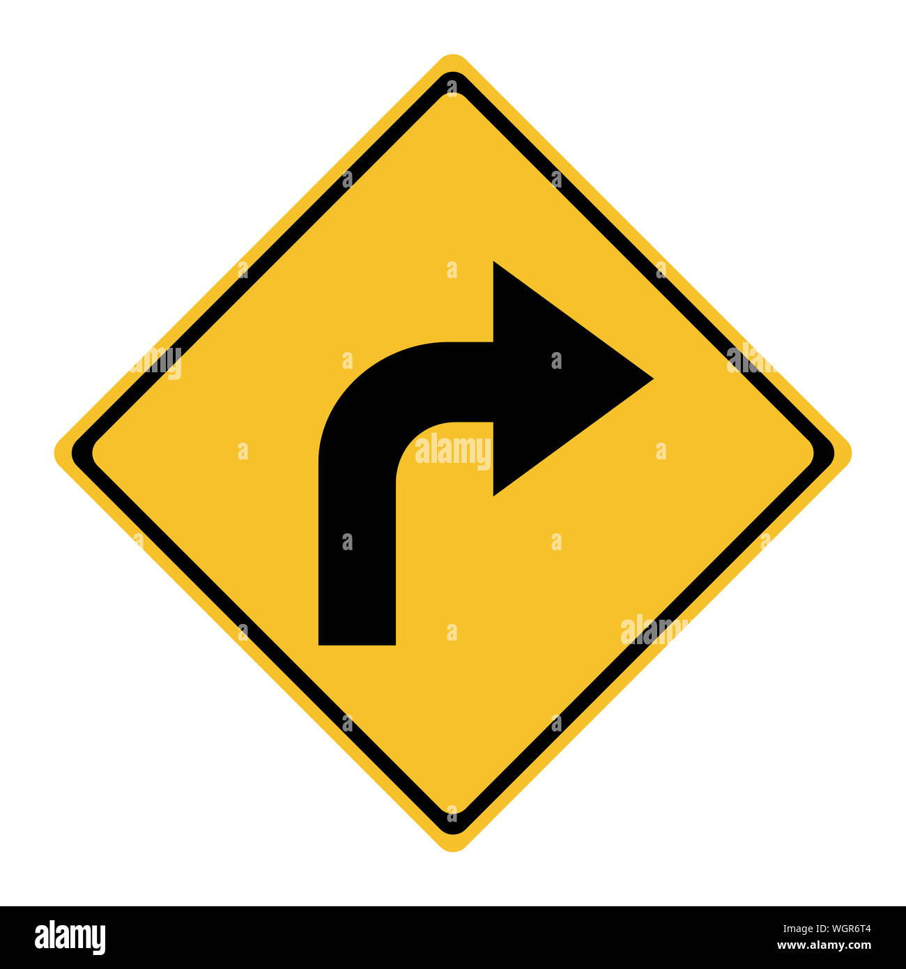 Traffic Sign Turn Right Warning Attention Vector On Yellow Background Label Warningsign