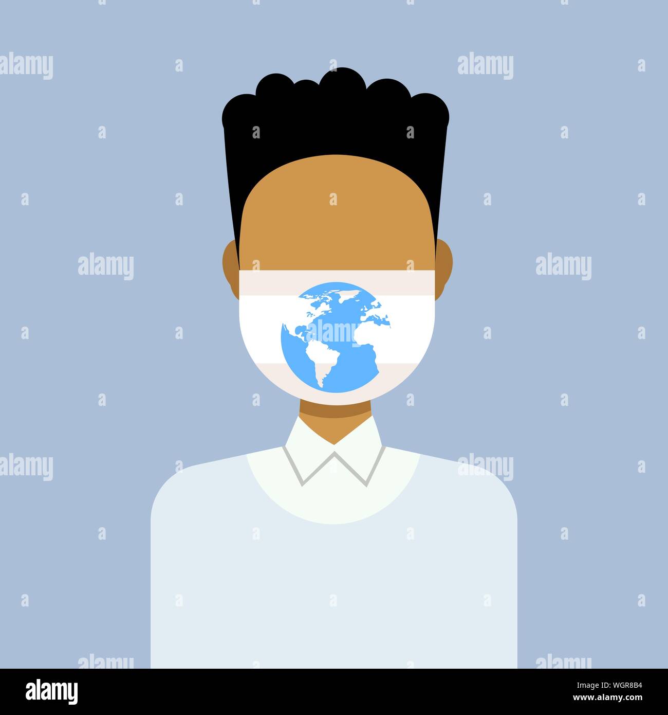 man wearing protective face mask with globe earth icon environment ...