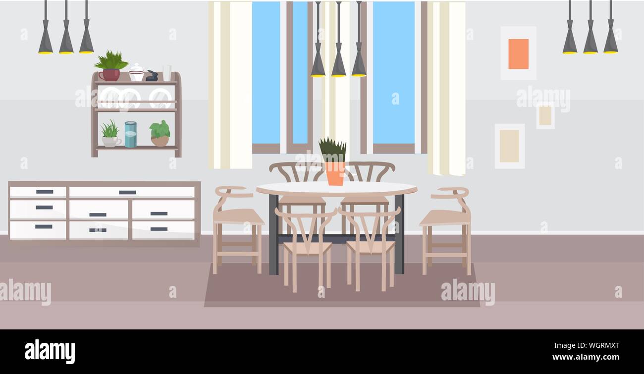 modern kitchen interior empty no people dining room with table ...