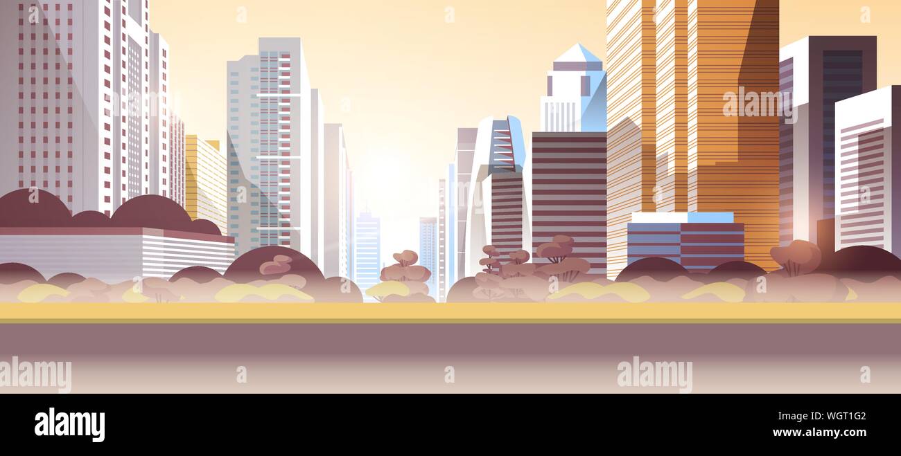 modern street city skyscrapers toxic gas air pollution industry smog ...