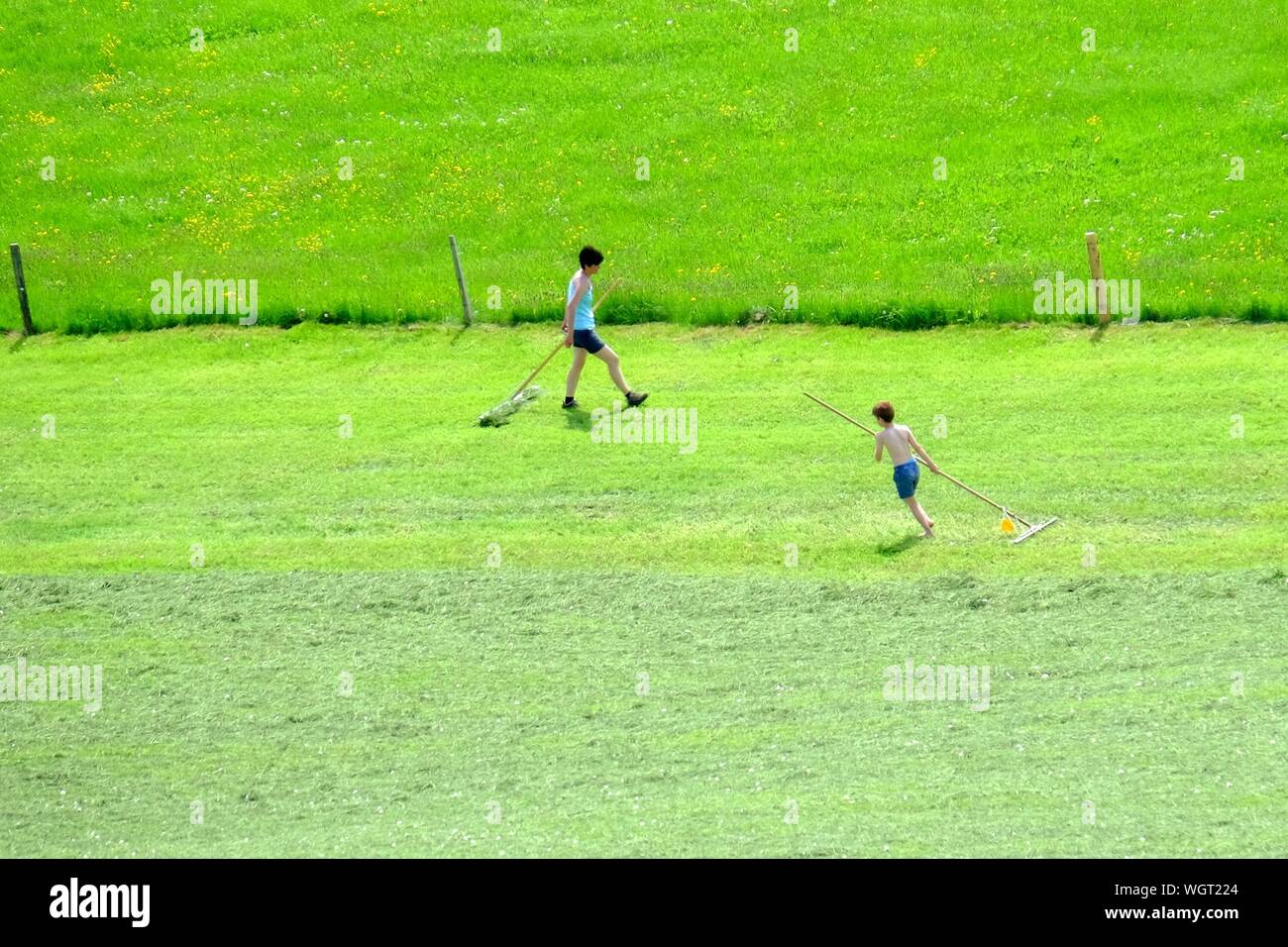 Children gardening with rake hi-res stock photography and images - Alamy