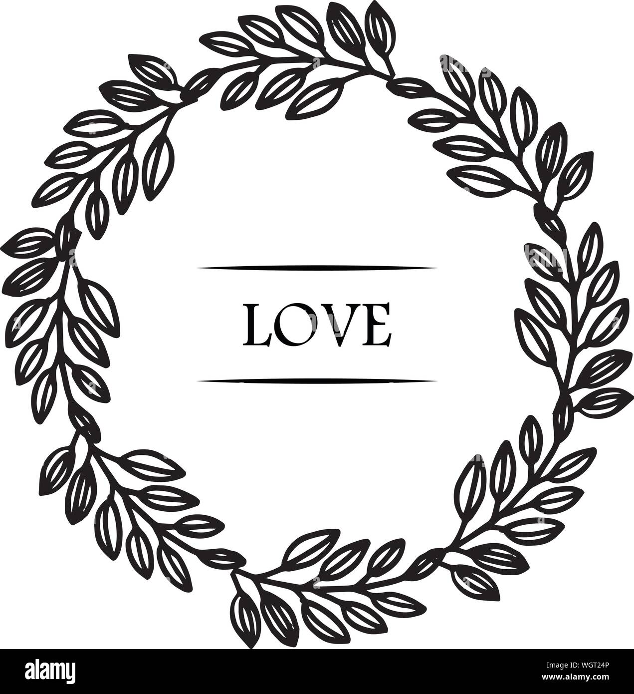 Template of card love, with plant of leaves and wreath frame. Vector ...