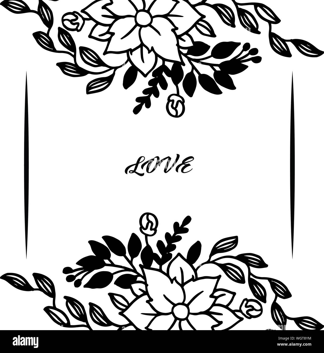 Shape of text love romantic, with wallpaper unique flower frame. Vector ...