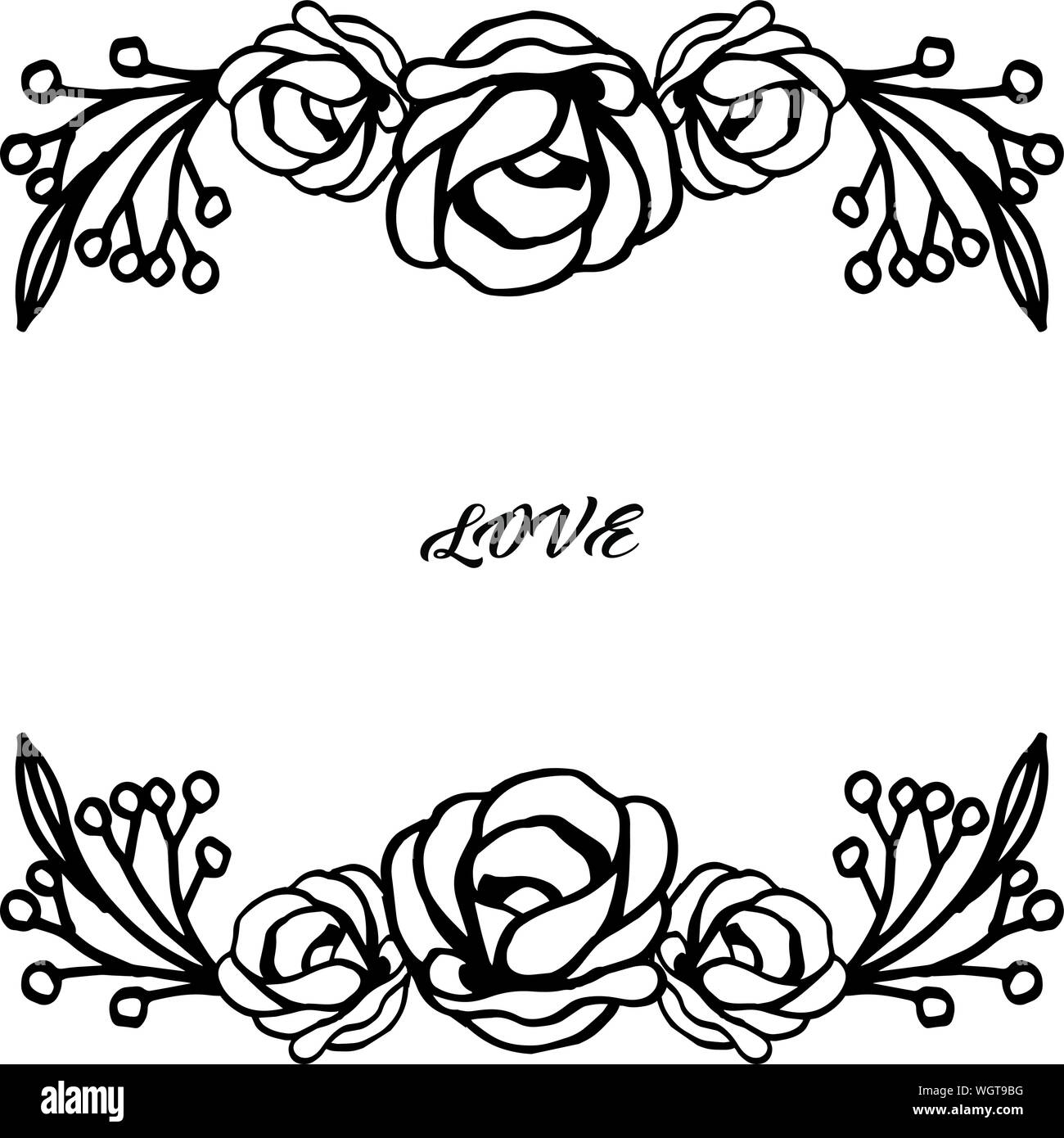 Shape of text love romantic, with wallpaper unique flower frame. Vector ...