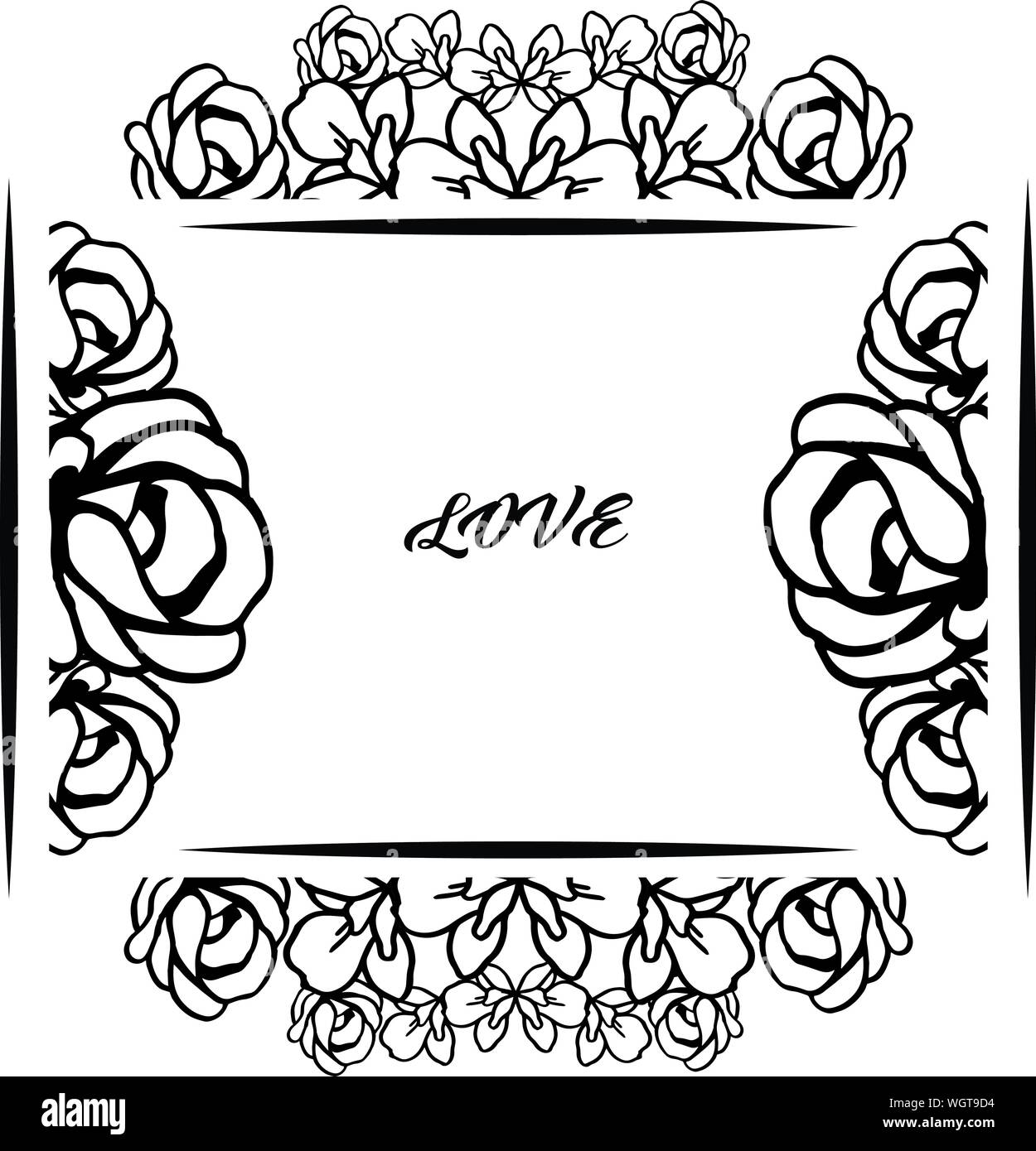 Shape of text love romantic, with wallpaper unique flower frame. Vector ...